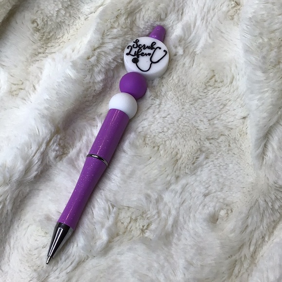 handrafted | Office | Handcrafted Beaded Pen Scrub Lifepurplewhite Made ...